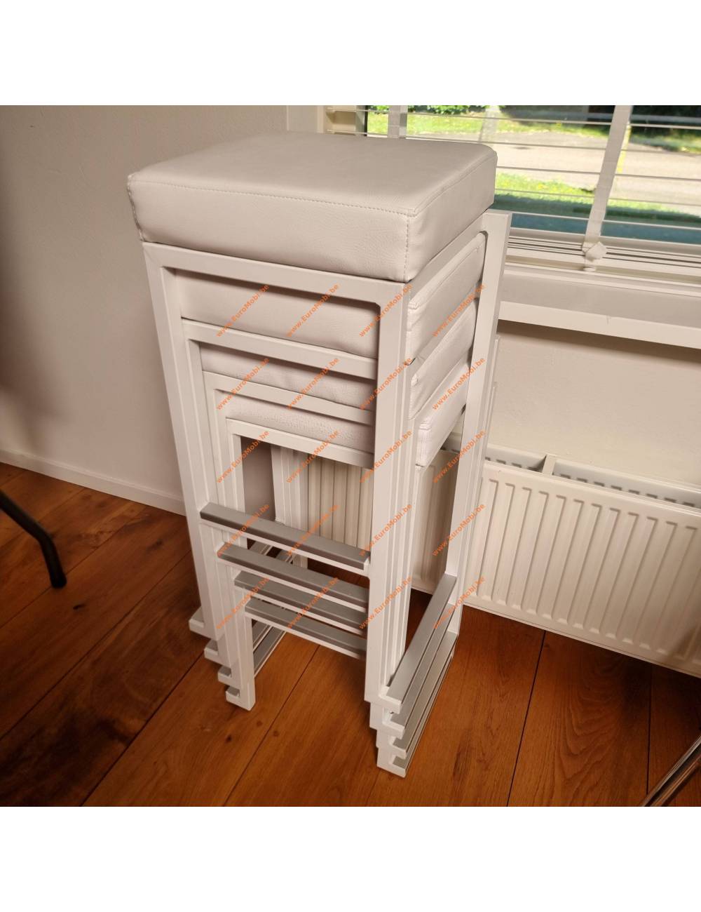 White Tab Square stackable bar stool - white seat